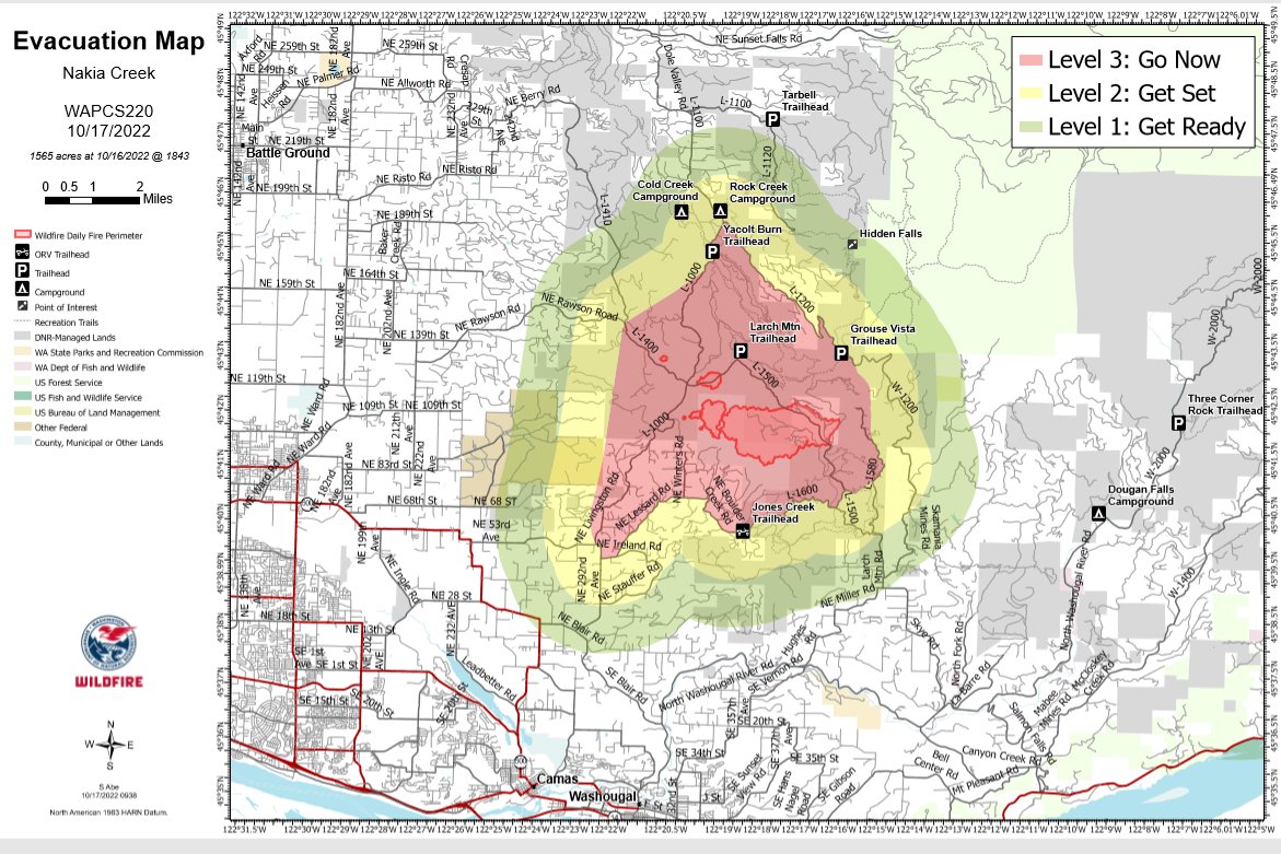 Nakia Creek fire at 1,565 acres; evacuation zones shrink - Camas ...